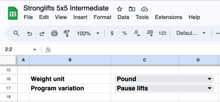 Stronglifts 5×5 Intermediate Spreadsheet (2025) | Stronglifts
