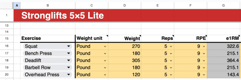 Stronglifts 5×5 Lite Spreadsheet | Stronglifts