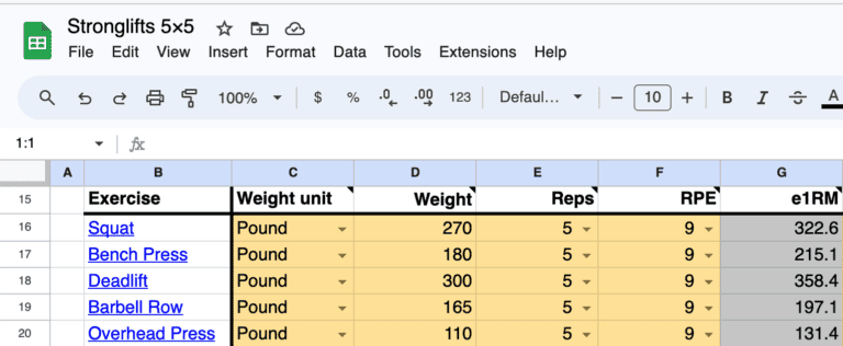 Stronglifts 5×5 Workout Spreadsheet (2025) | Stronglifts